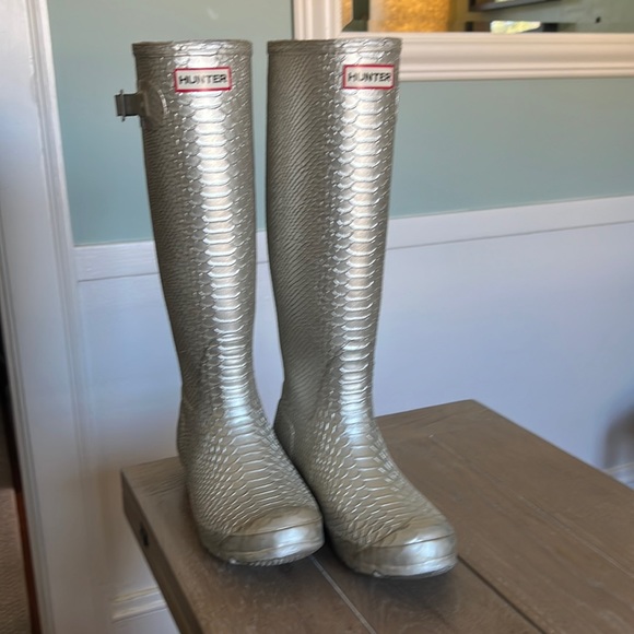 Hunter | Shoes | Super Rare Hunter Metallic Python Wellies Wellington ...